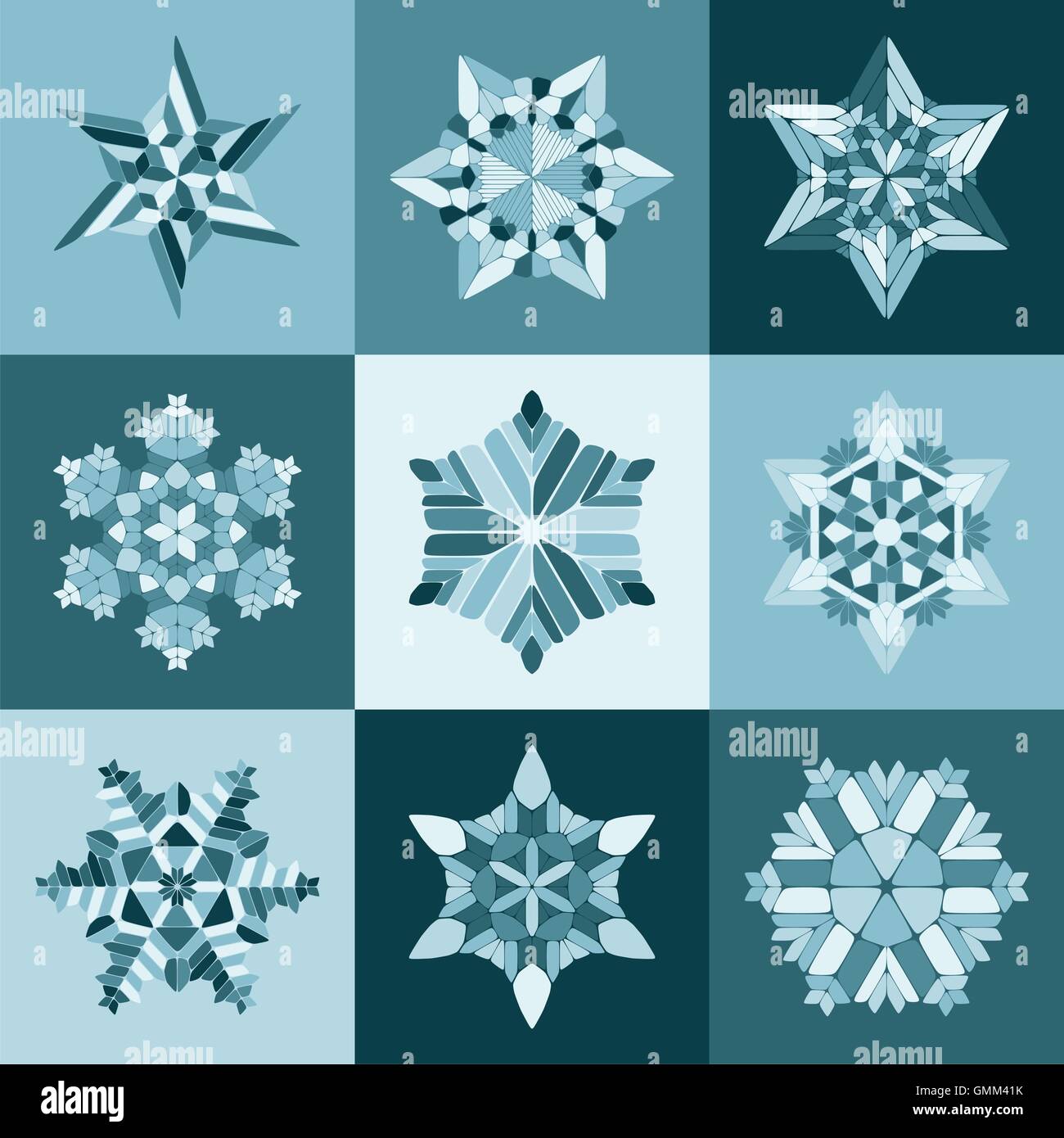 Set of Nine Vector Blue White SnowFlake Shapes Design Elements Stock ...