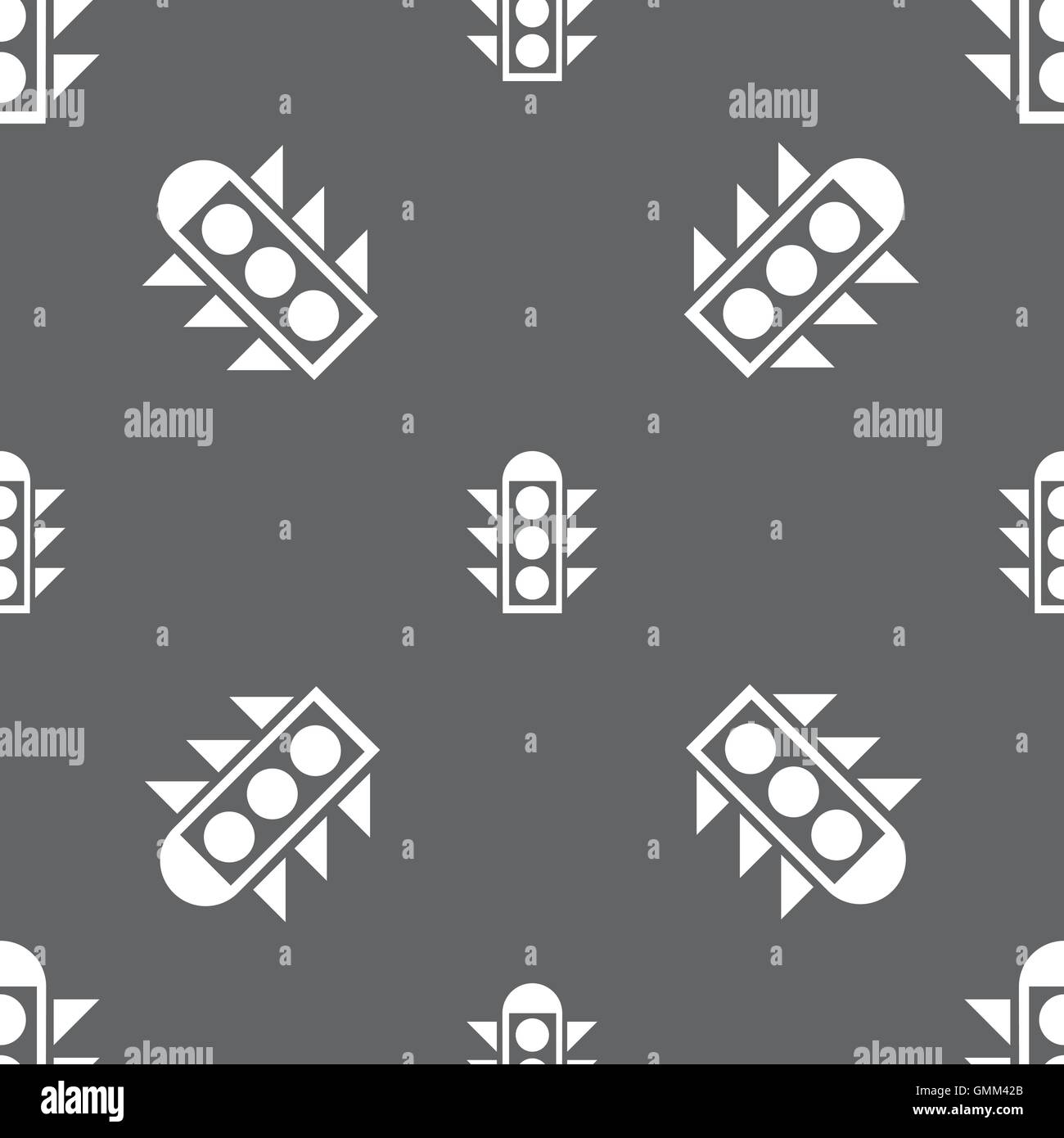 Traffic light signal icon sign. Seamless pattern on a gray background ...