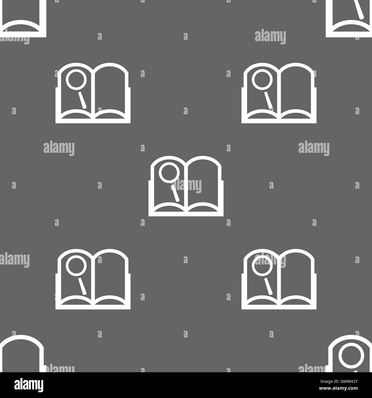 Book sign icon. Open book symbol. Seamless pattern on a gray background ...