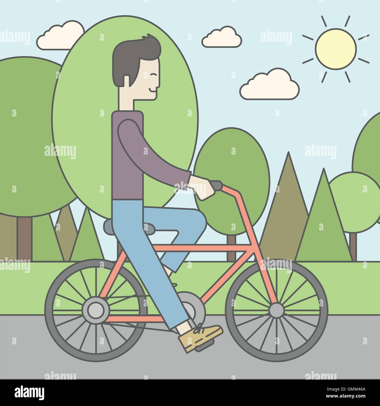 Asian man riding bicycle in park Stock Vector Image & Art - Alamy