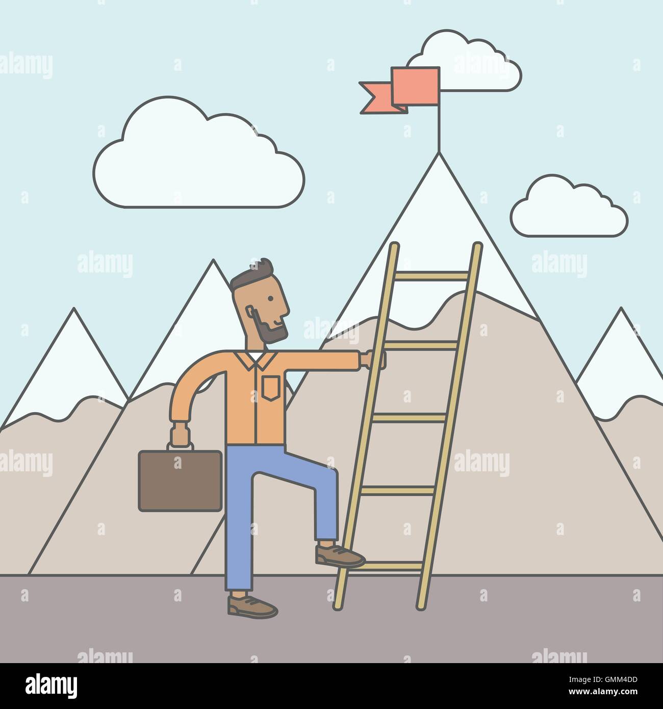Cartoon illustration man climbing ladder hi-res stock photography and ...