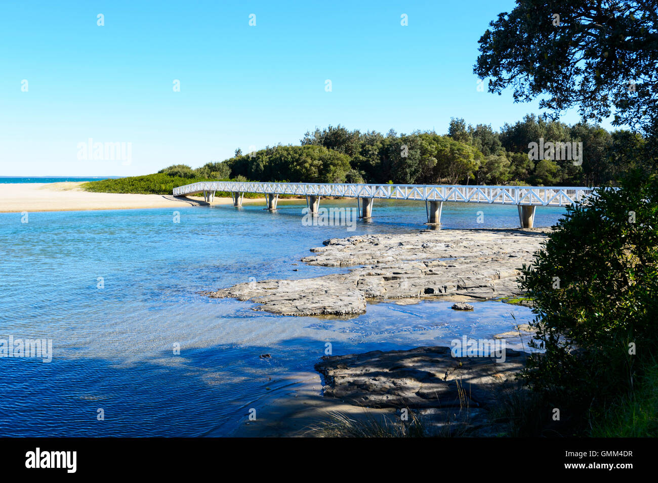 Pedestrian bridge over the Crooked River at Gerroa, Illawarra Coast ...
