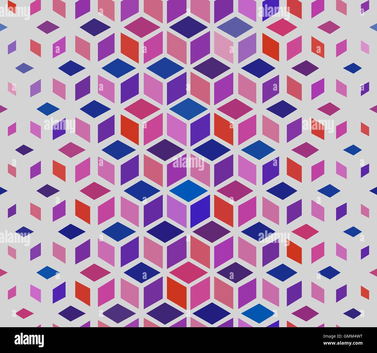 Vector Seamless Geometric Outlined Cube Grid Isometric Red Blue Pink ...