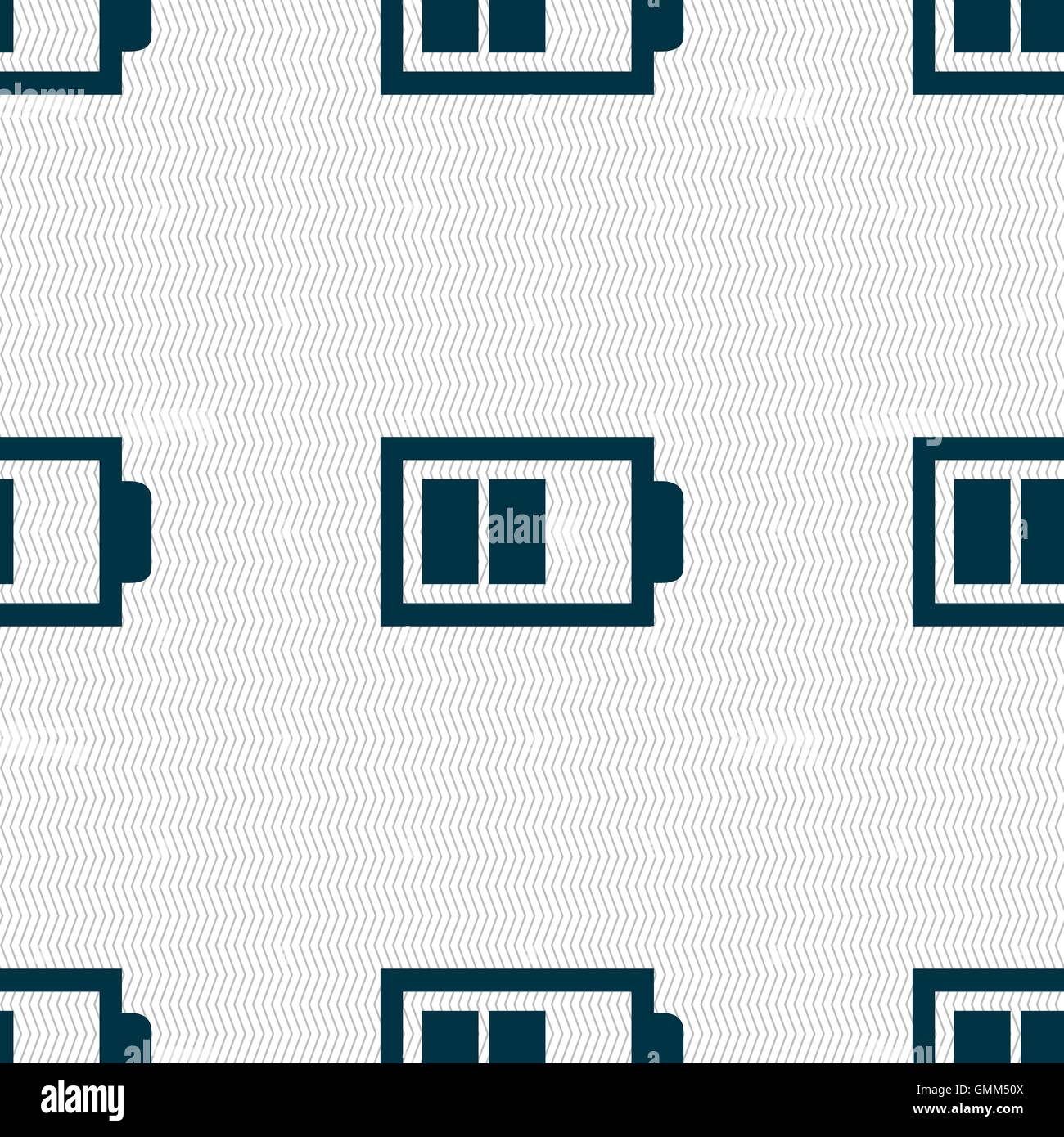 Battery half level sign icon. Low electricity symbol. Seamless abstract ...