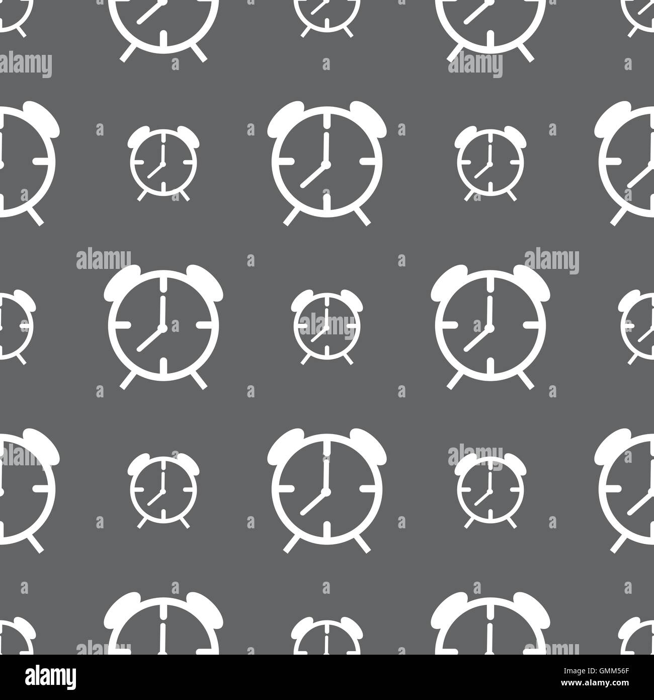 Alarm clock sign icon. Wake up alarm symbol. Seamless pattern on a gray ...