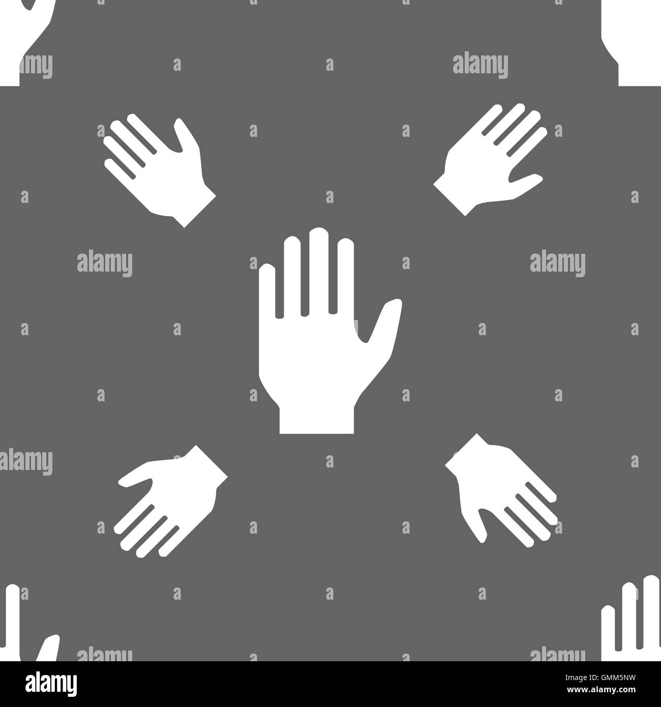 Hand print sign icon. Stop symbol. Seamless pattern on a gray ...