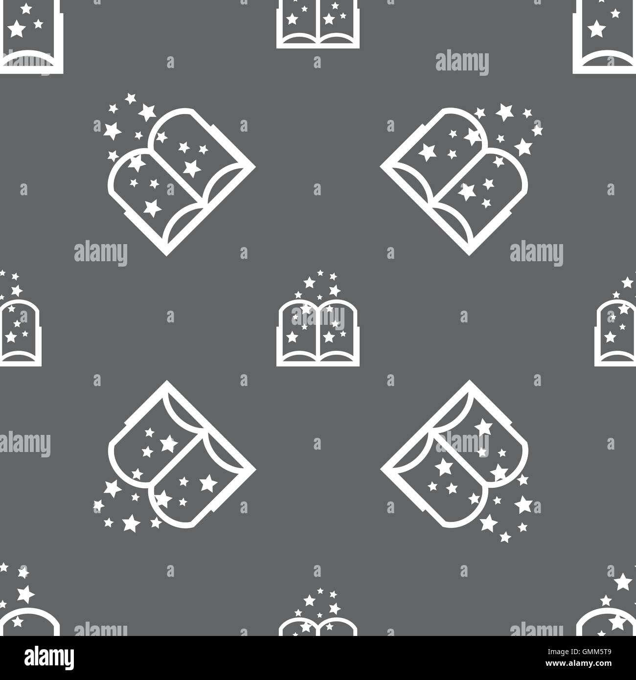 Magic Book sign icon. Open book symbol. Seamless pattern on a gray ...