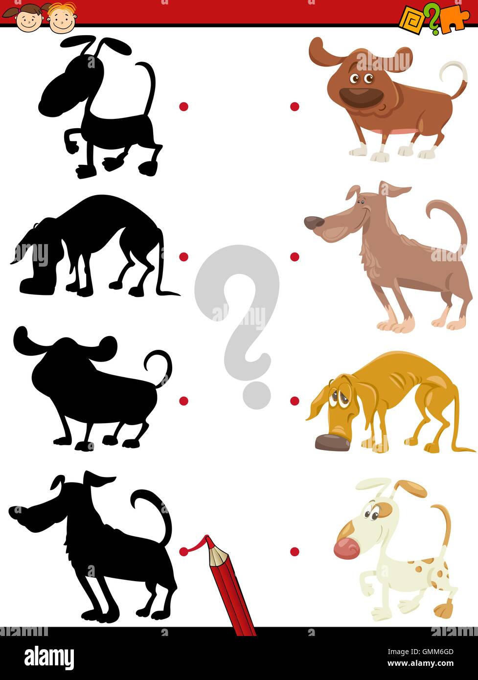 kindergarten shadow task with dogs Stock Vector Image & Art - Alamy