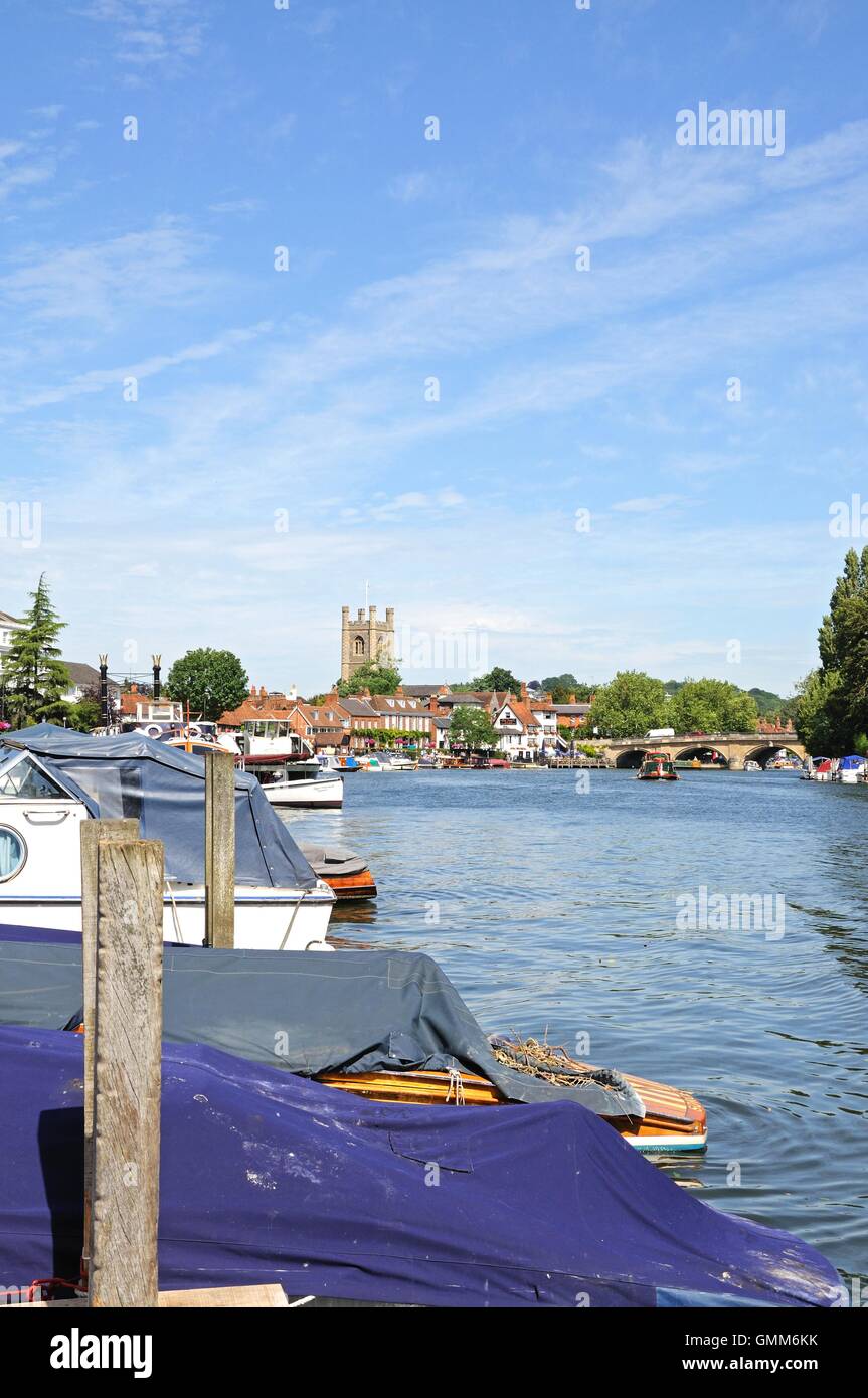 View along the River Thames towards the Parish Church of St Mary the ...