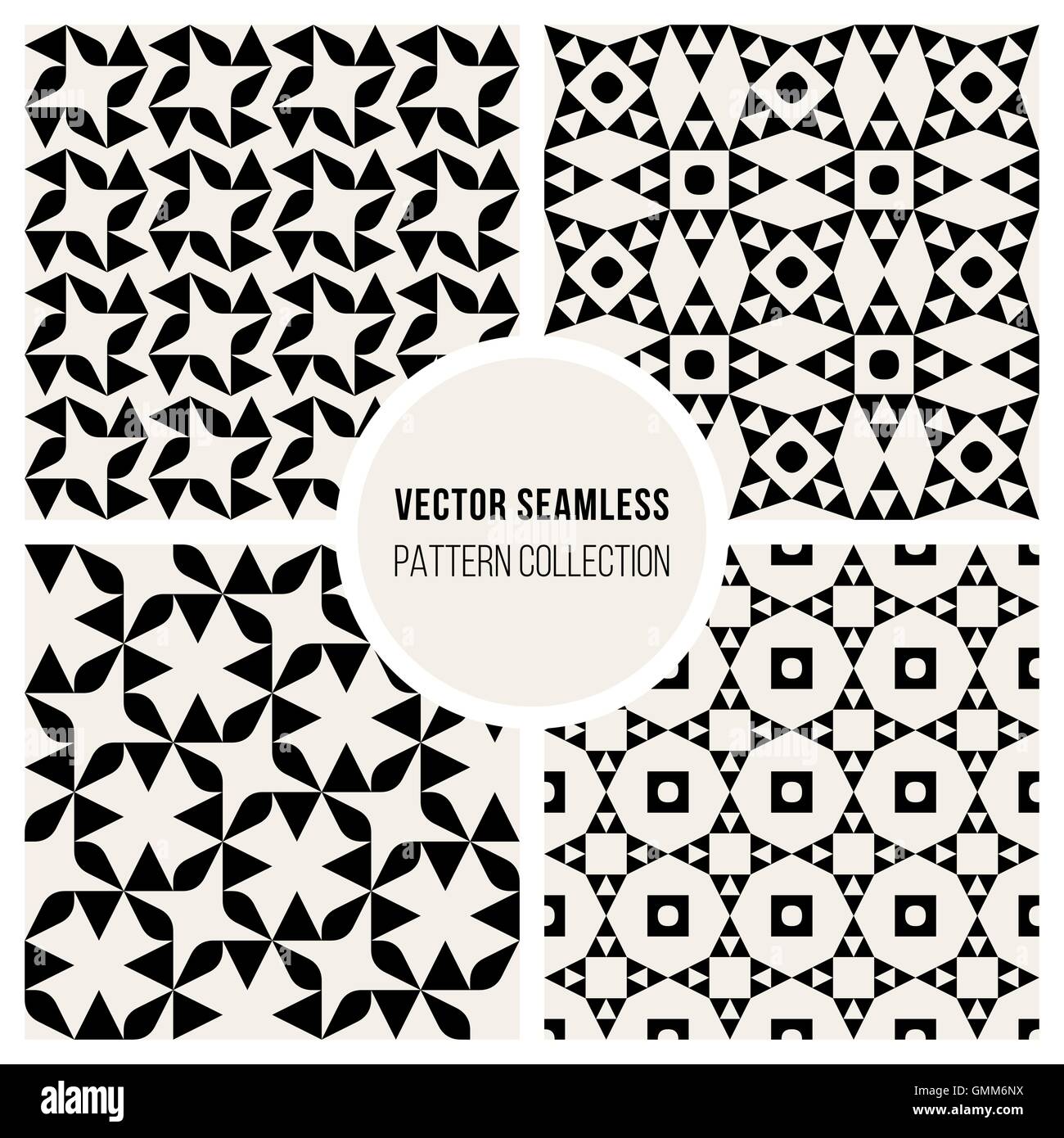 Vector Seamless Black and White Geometric Pattern Collection Stock ...