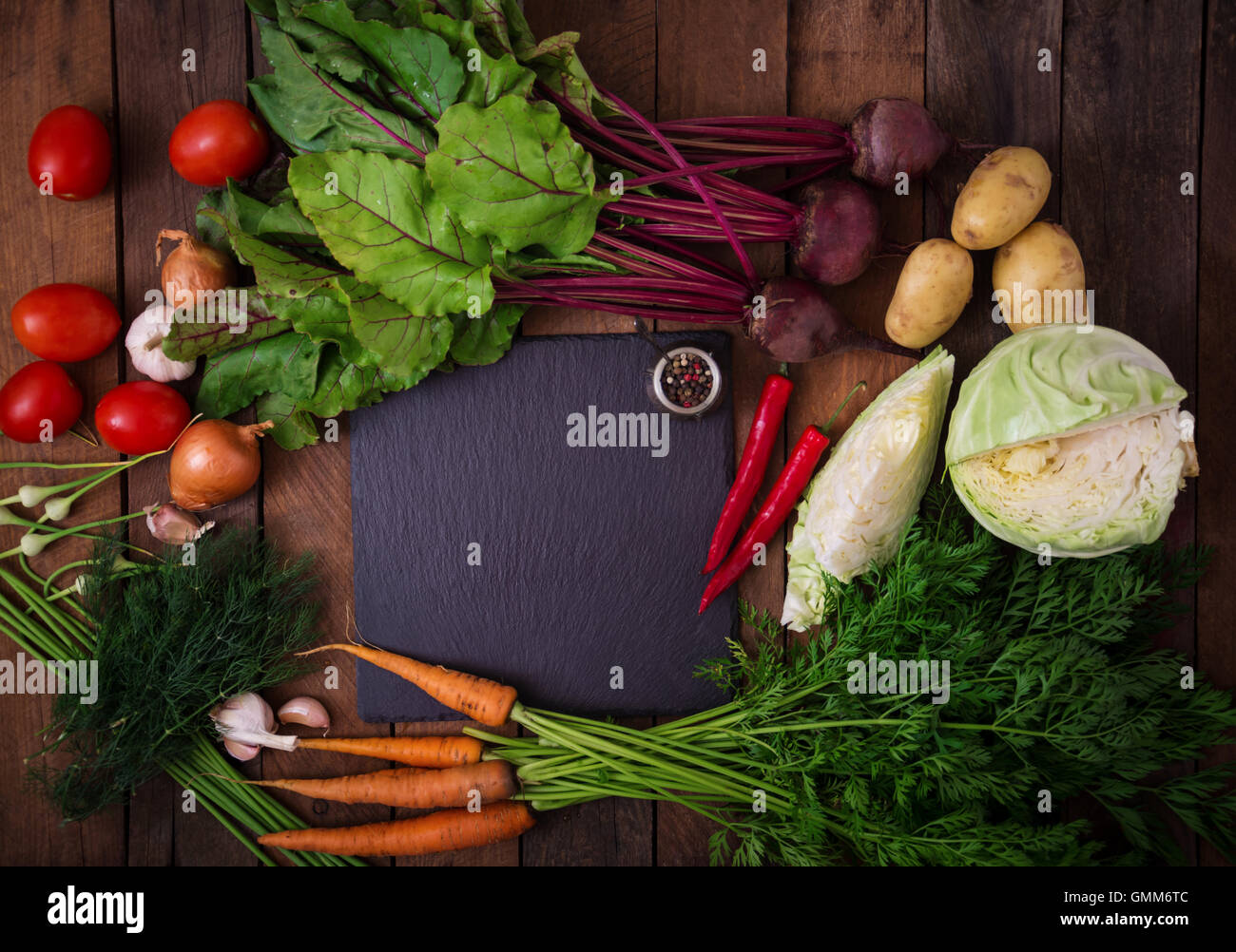 The main ingredients - vegetables for cooking borsch (beetroot, cabbage ...