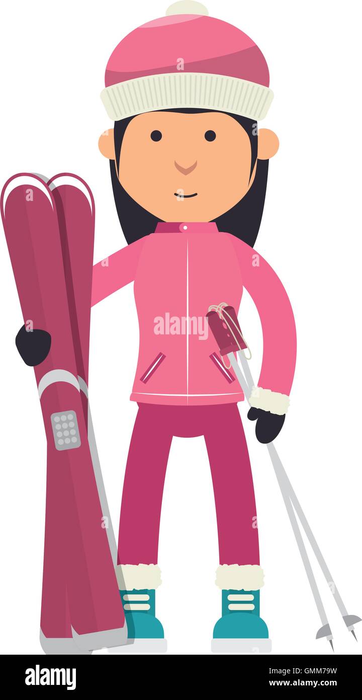 girl cartoon ski winter Stock Vector Image & Art - Alamy