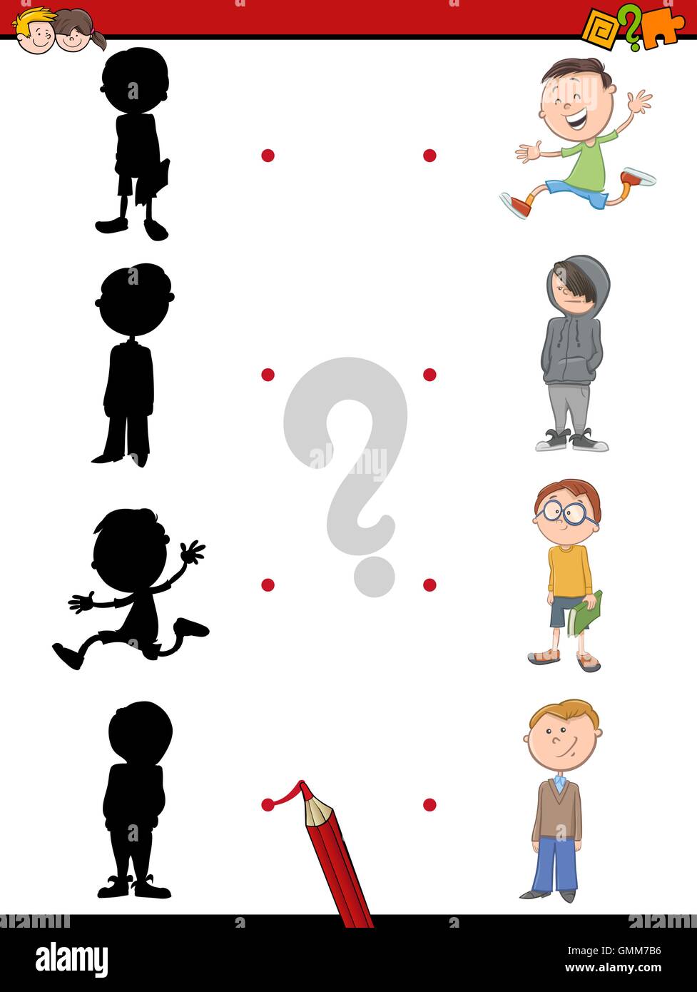 Cartoon Illustration of Find the Shadow Educational Activity Game for ...