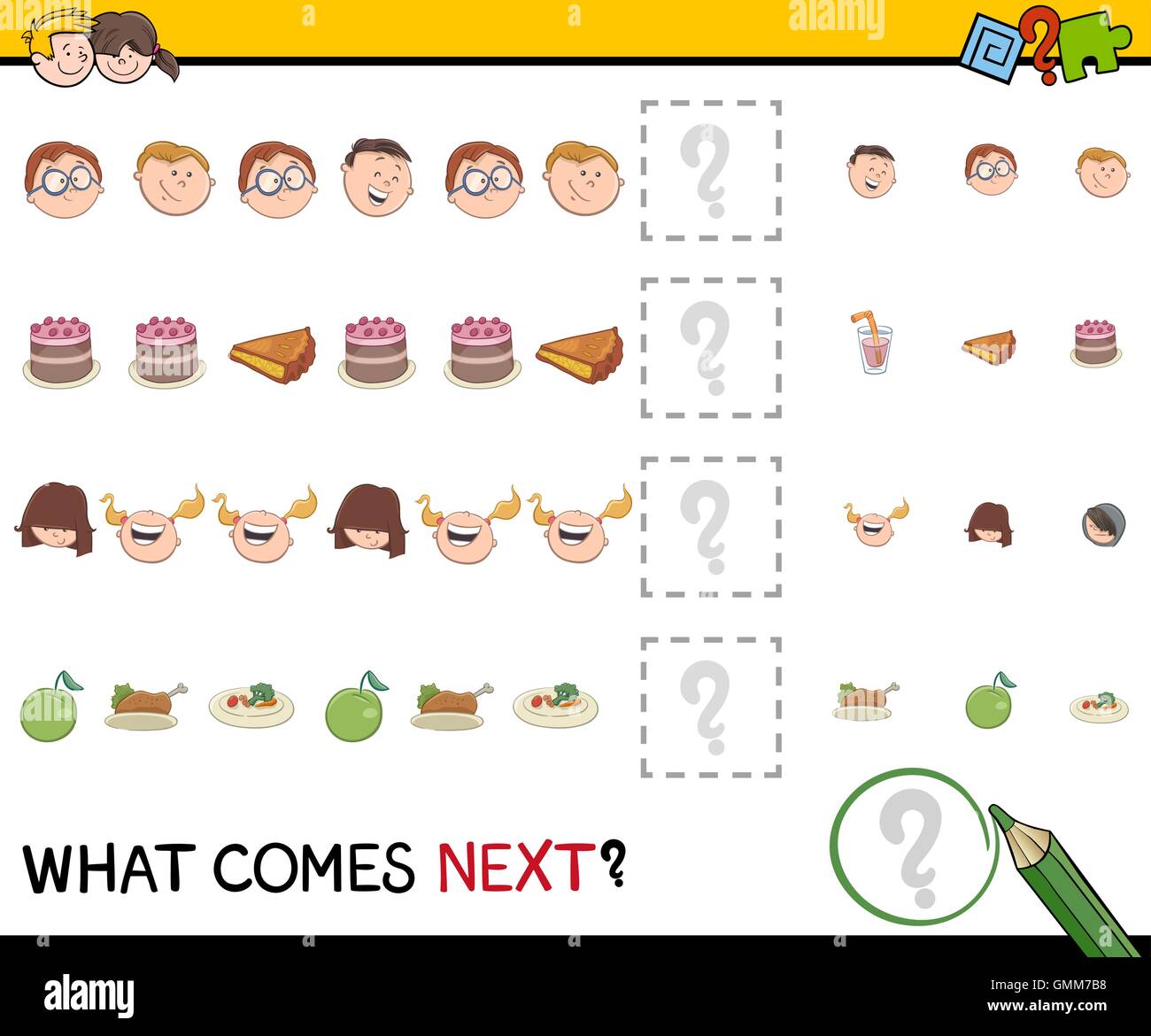 Cartoon Illustration of Completing the Pattern Educational Activity ...