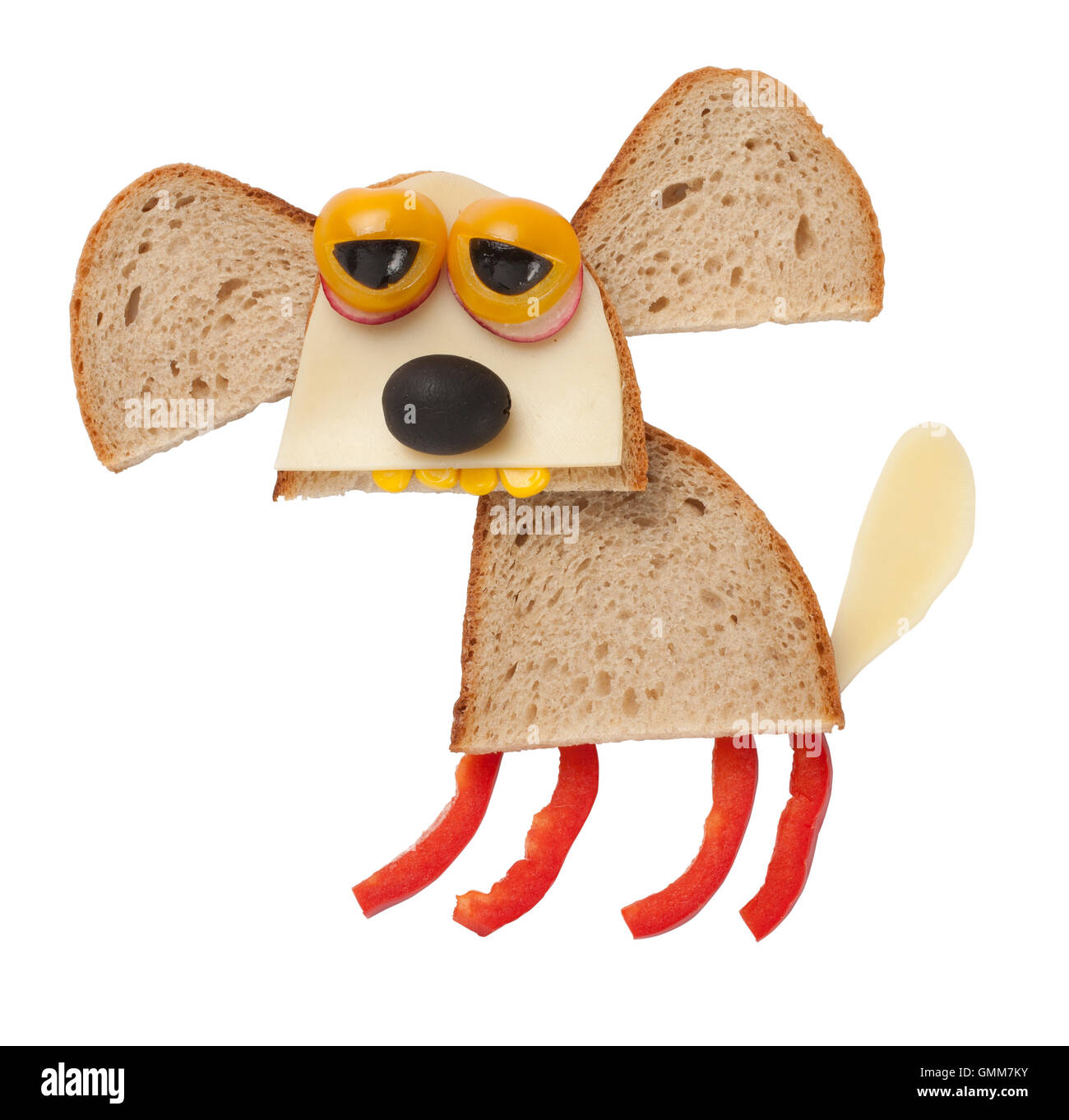 Funny dog made of bread and cheese on isolated background Stock Photo ...