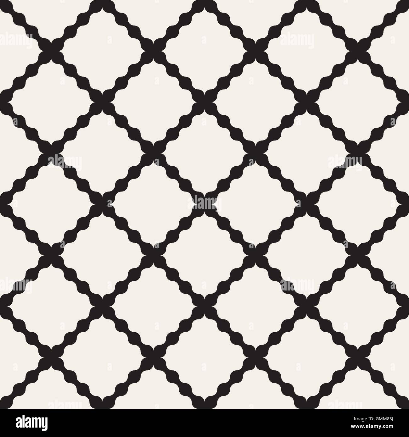 Vector Seamless Black And White Wavy Lines Geometric Rhombus Grid Pattern Stock Vector Image ...