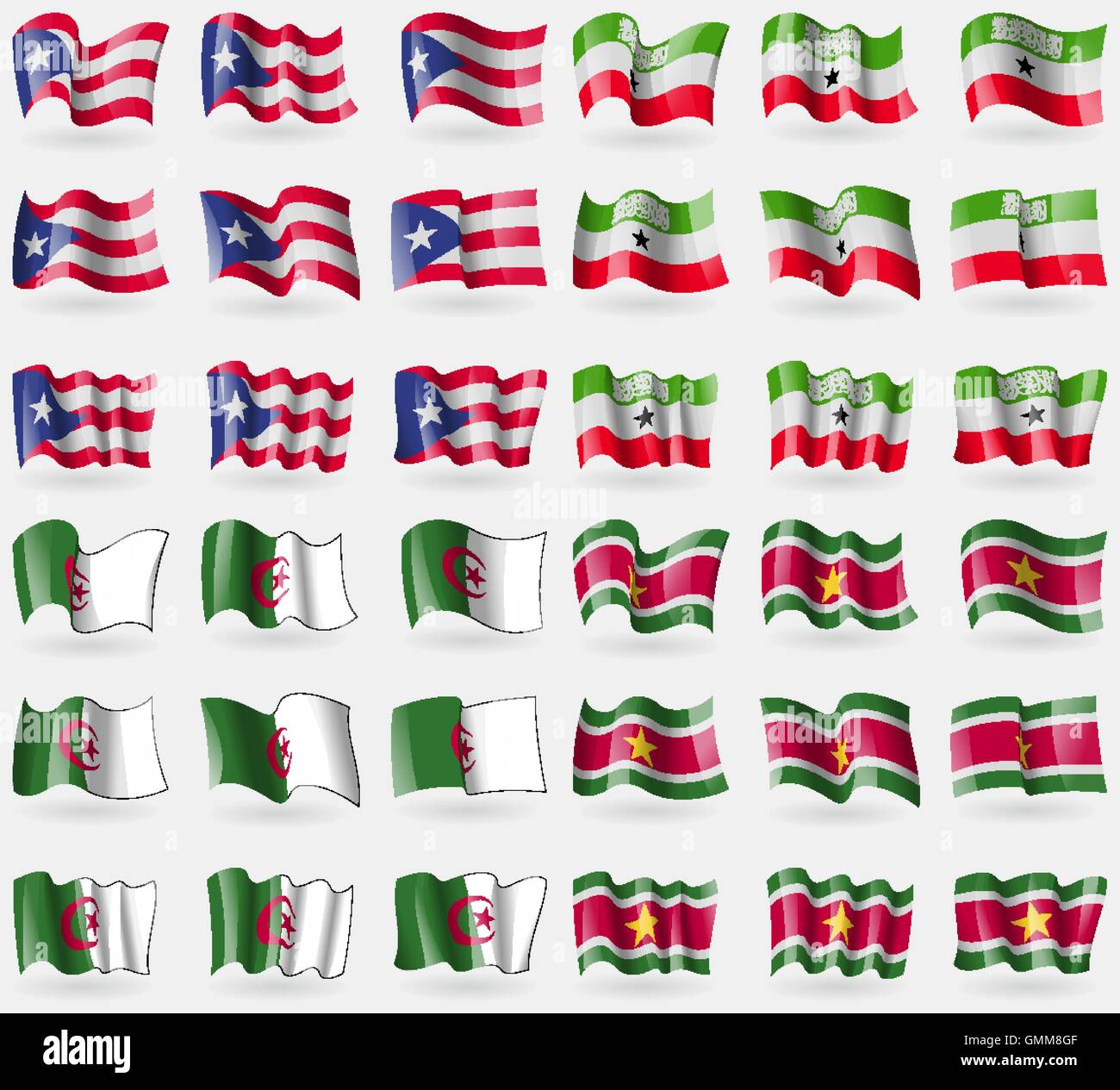 Puerto Rico, Somaliland, Algeria, Suridame. Set of 36 flags of the ...