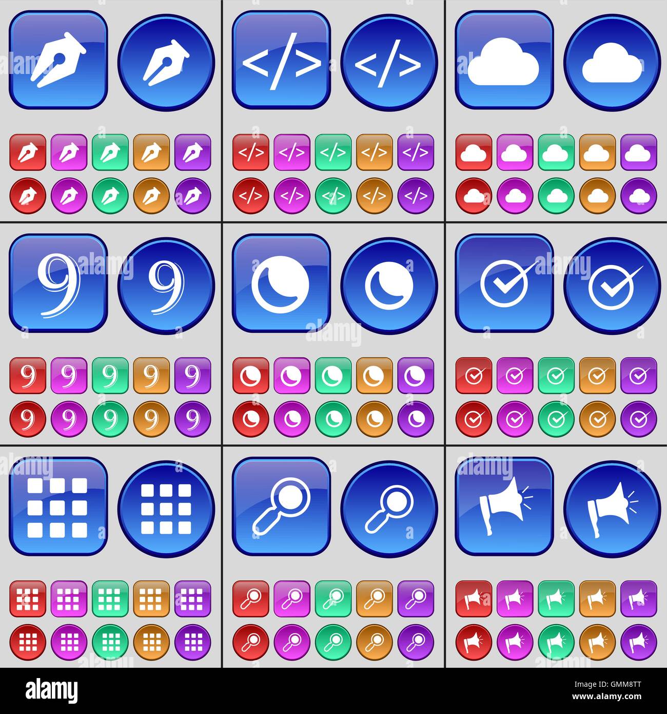 Ink pen, Code, Cloud, Nine, Moon, Tick, Apps, Magnifying glass ...