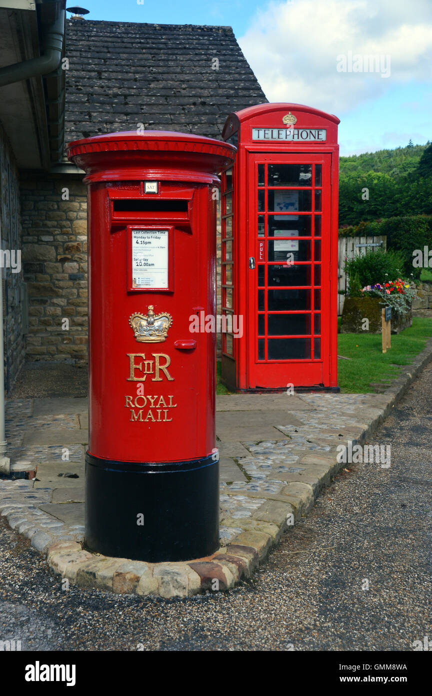 Traditional British Red Post Box & Telephone Kiosk in the Village of ...