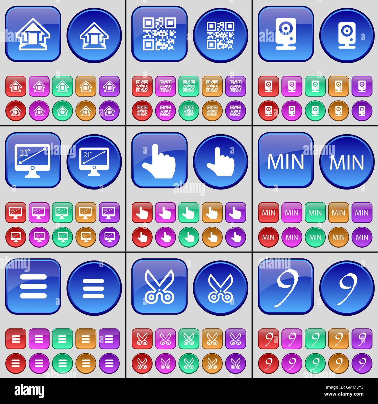 House, QR-code, Speaker, Monitor, Hand, MIN, Apps, Scissors, Nine. A ...