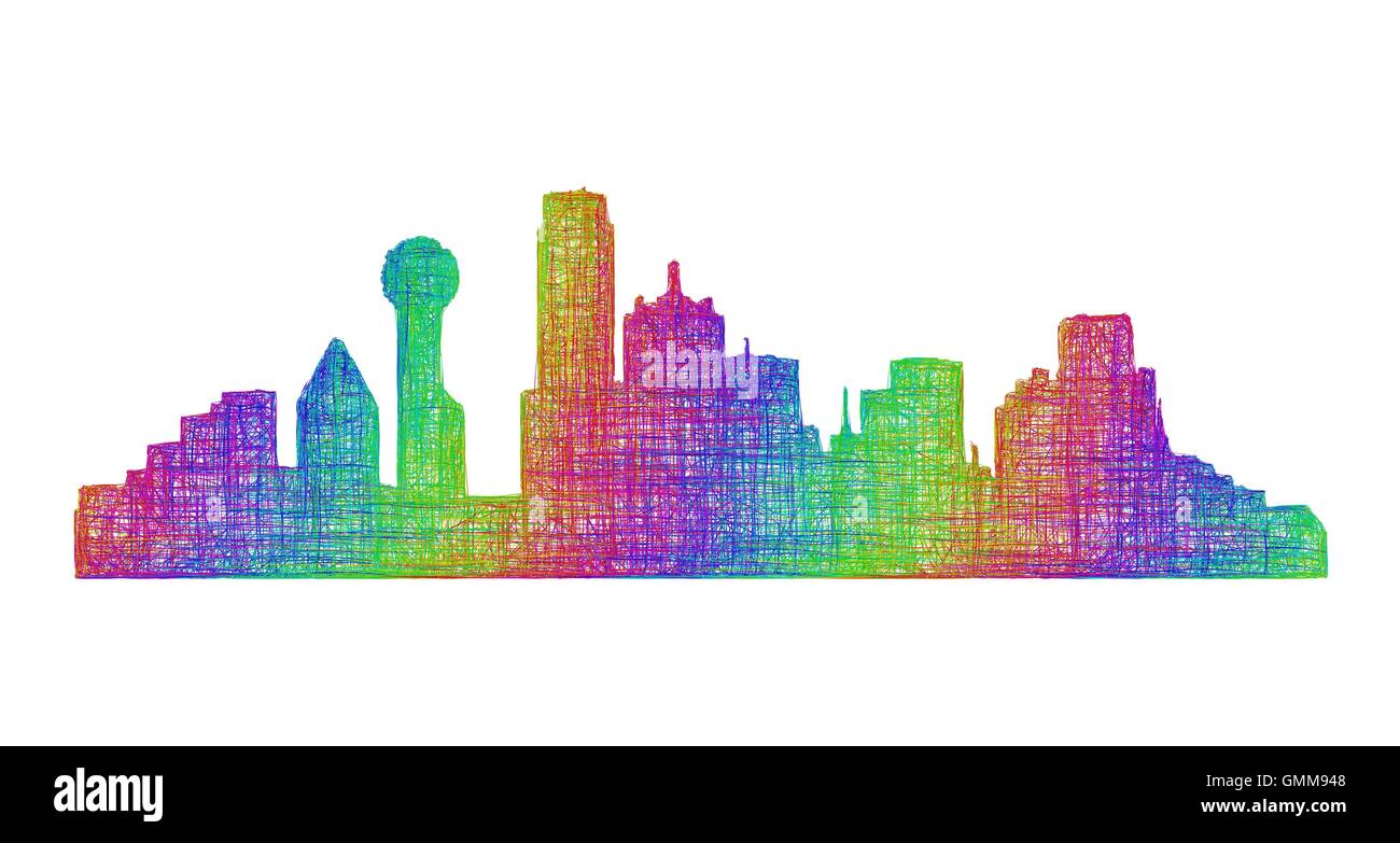 Dallas skyline silhouette - multicolor line art Stock Vector Image ...