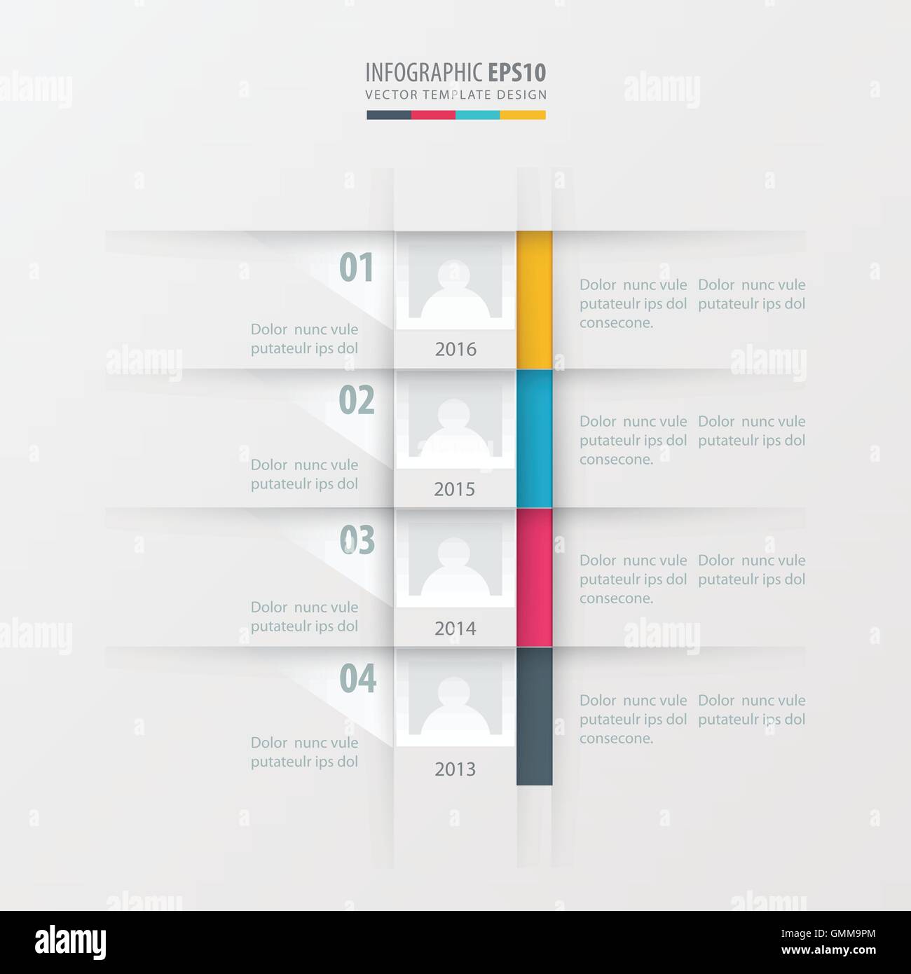 vector timeline report design template yellow, blue, pink color Stock ...