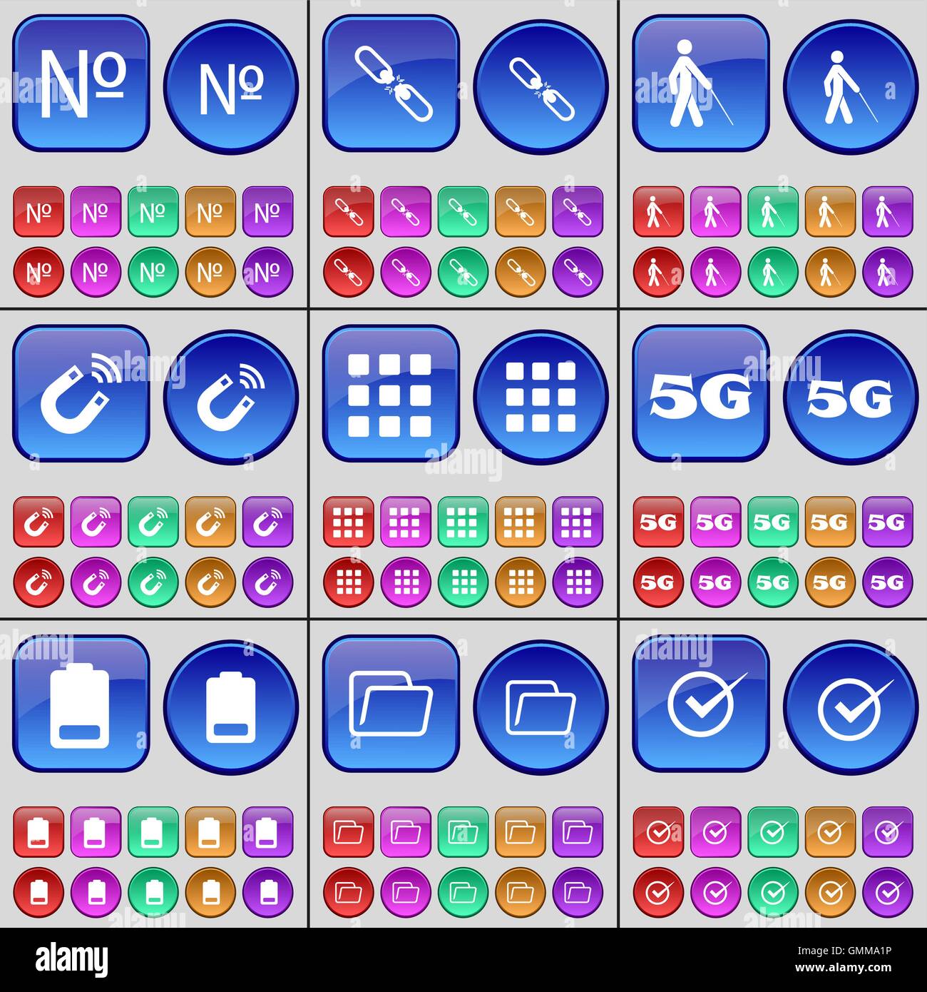 Number, Link, Silhouette, Magnet, Apps, 5G, Battery, Folder, Tick. A ...