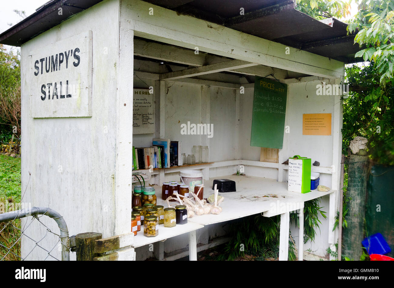 Roadside vegetable stall, Onekaka, near Takaka, Tasman District, South ...