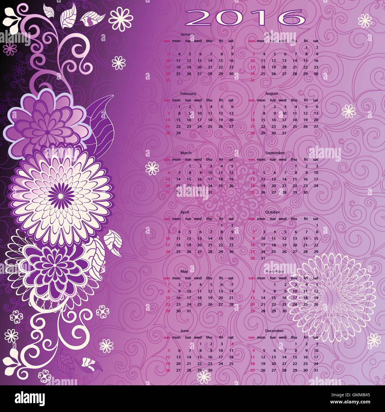 Floral calendar for 2015 Stock Vector Image & Art - Alamy