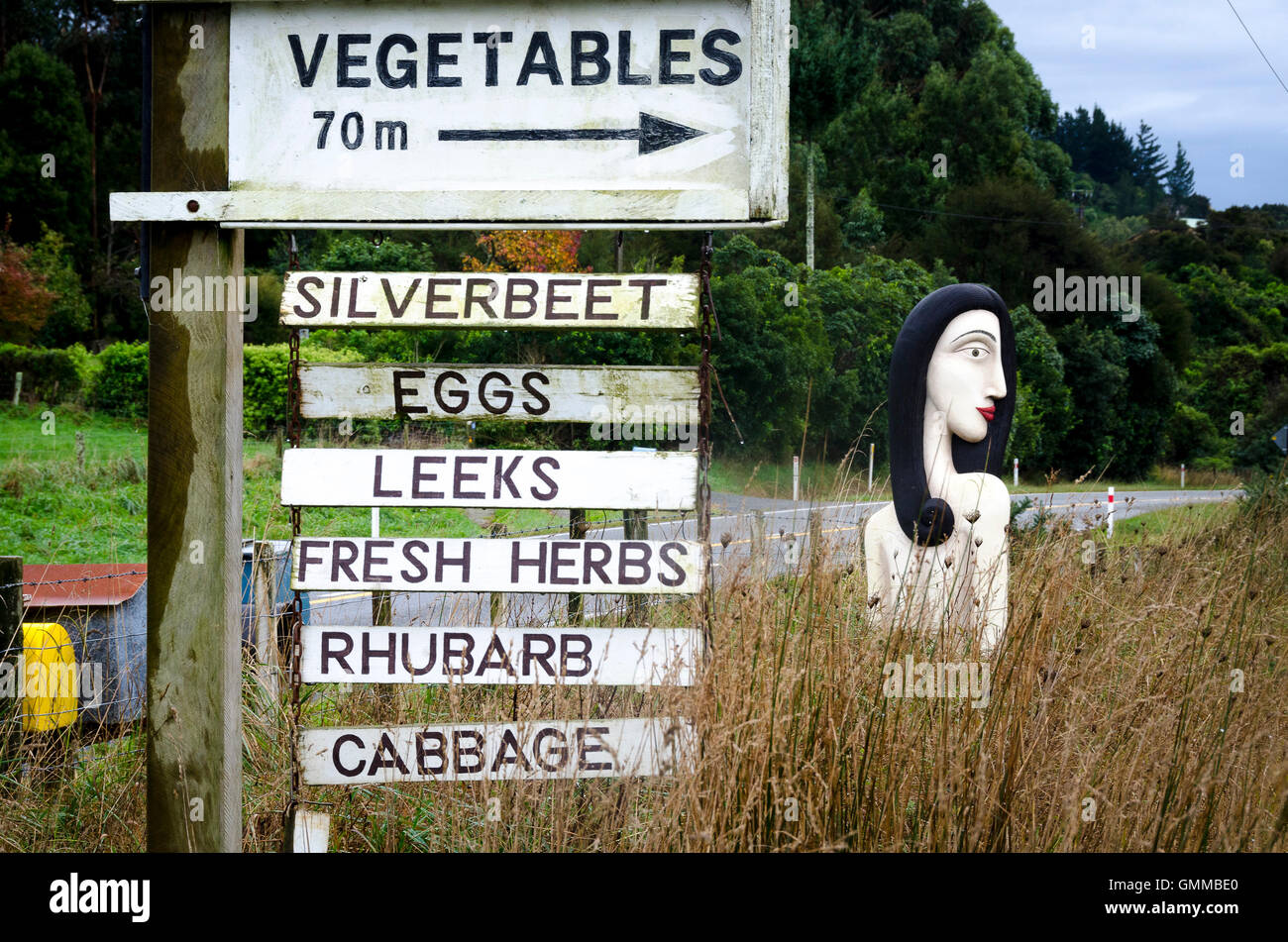 Sign for roadside vegetable stall, Onekaka, near Takaka, Tasman ...