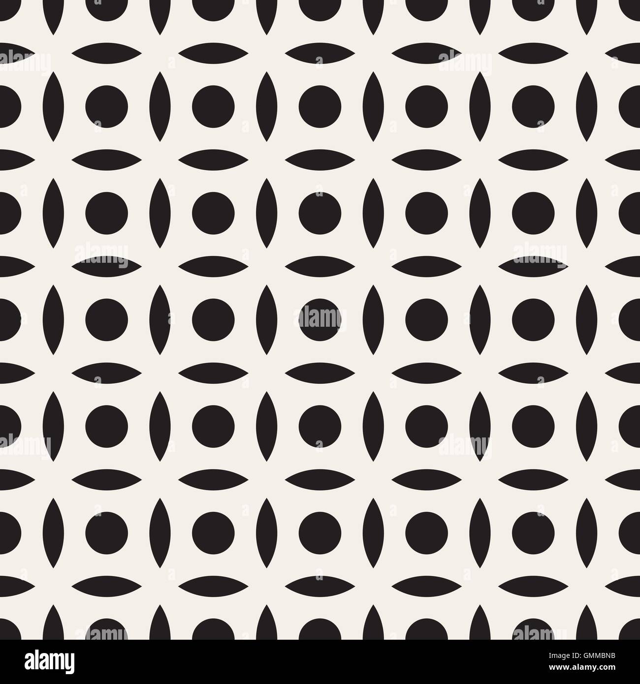 Vector Seamless Black And White Simple Circle Arc Square Pattern Stock ...
