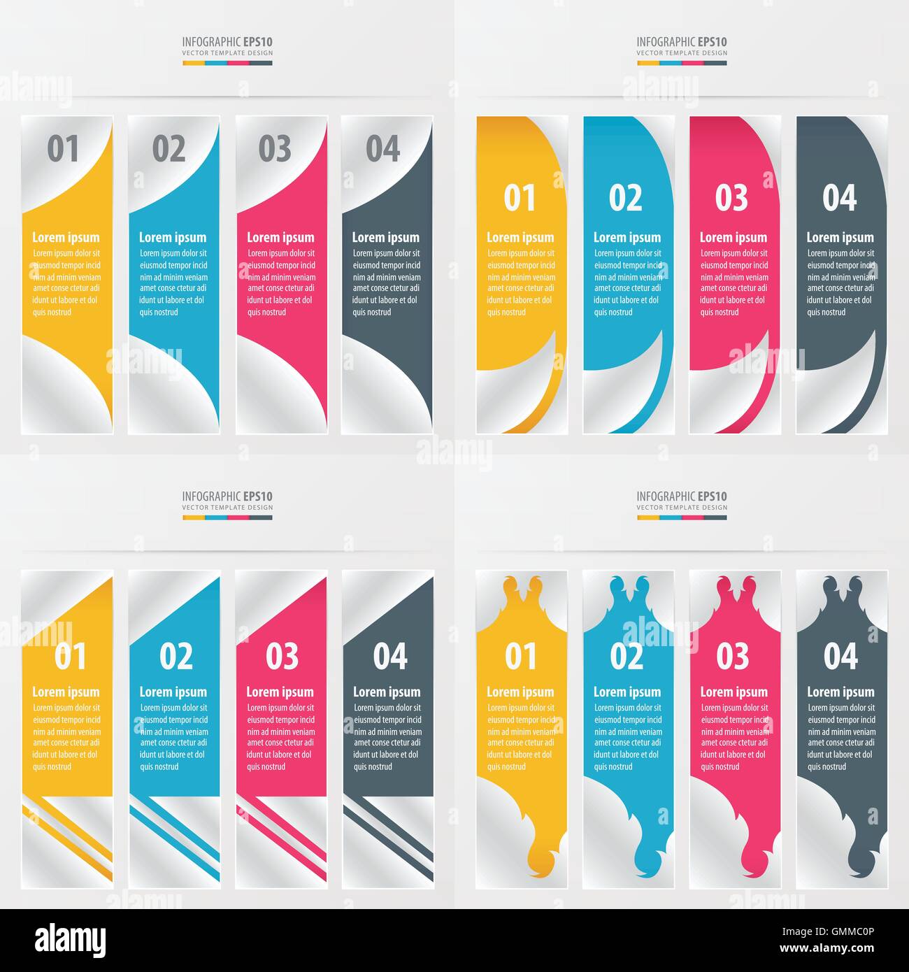 4 item vector banner design yellow, blue, pink color Stock Vector Image ...