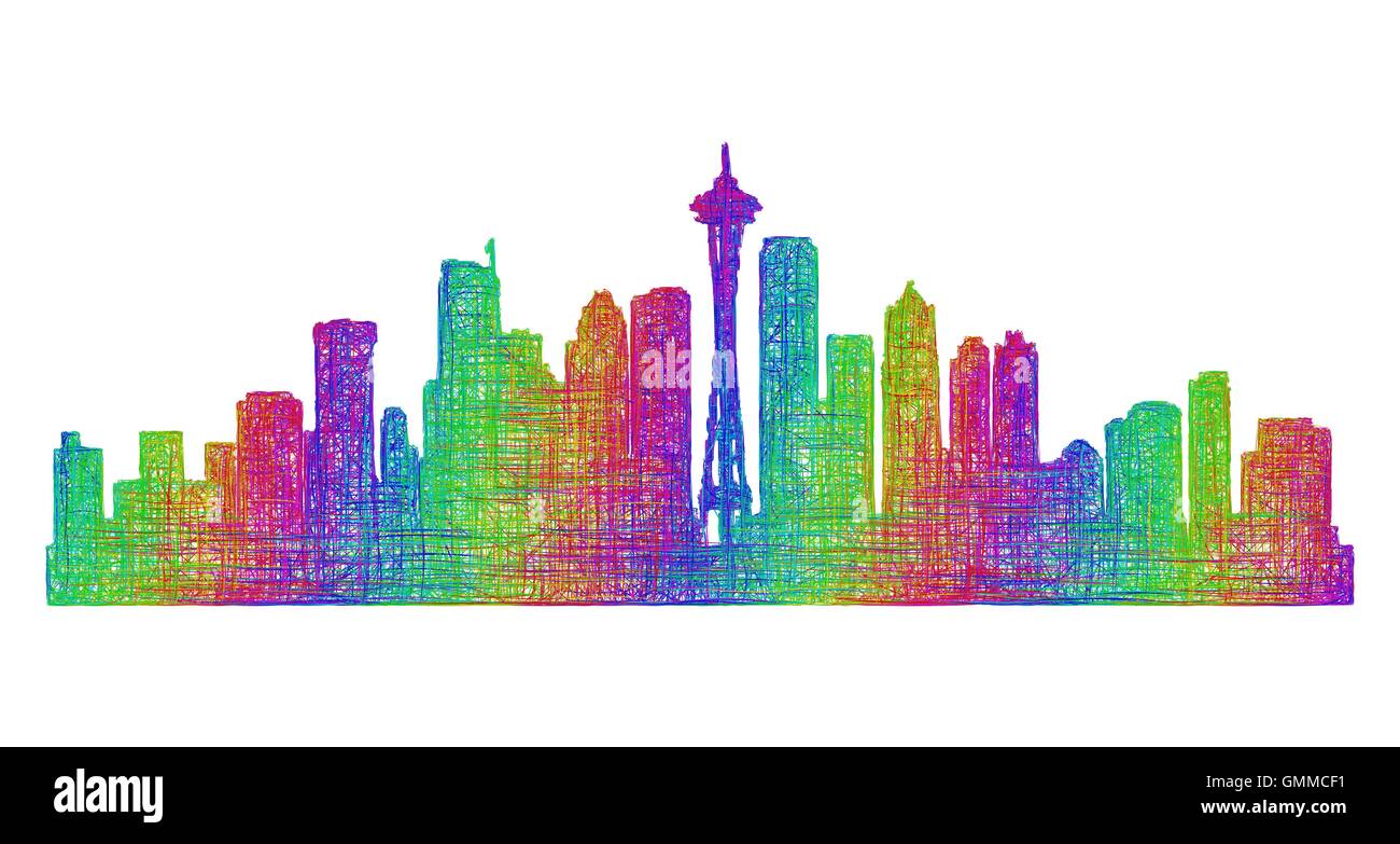 Seattle skyline silhouette - multicolor line art Stock Vector Image ...
