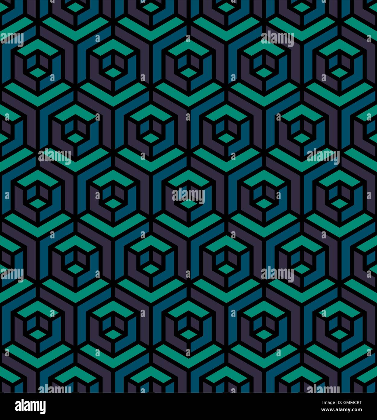 Vector Seamless Isometric Triangle Cube Hexagonal Pattern in Purple Blue and Teal Colors Stock ...