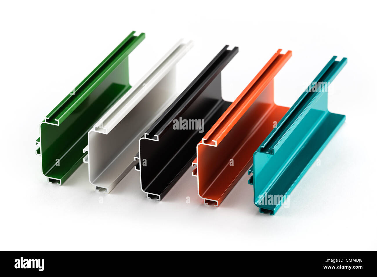 Samples of colorful aluminum profiles over white background Stock Photo ...