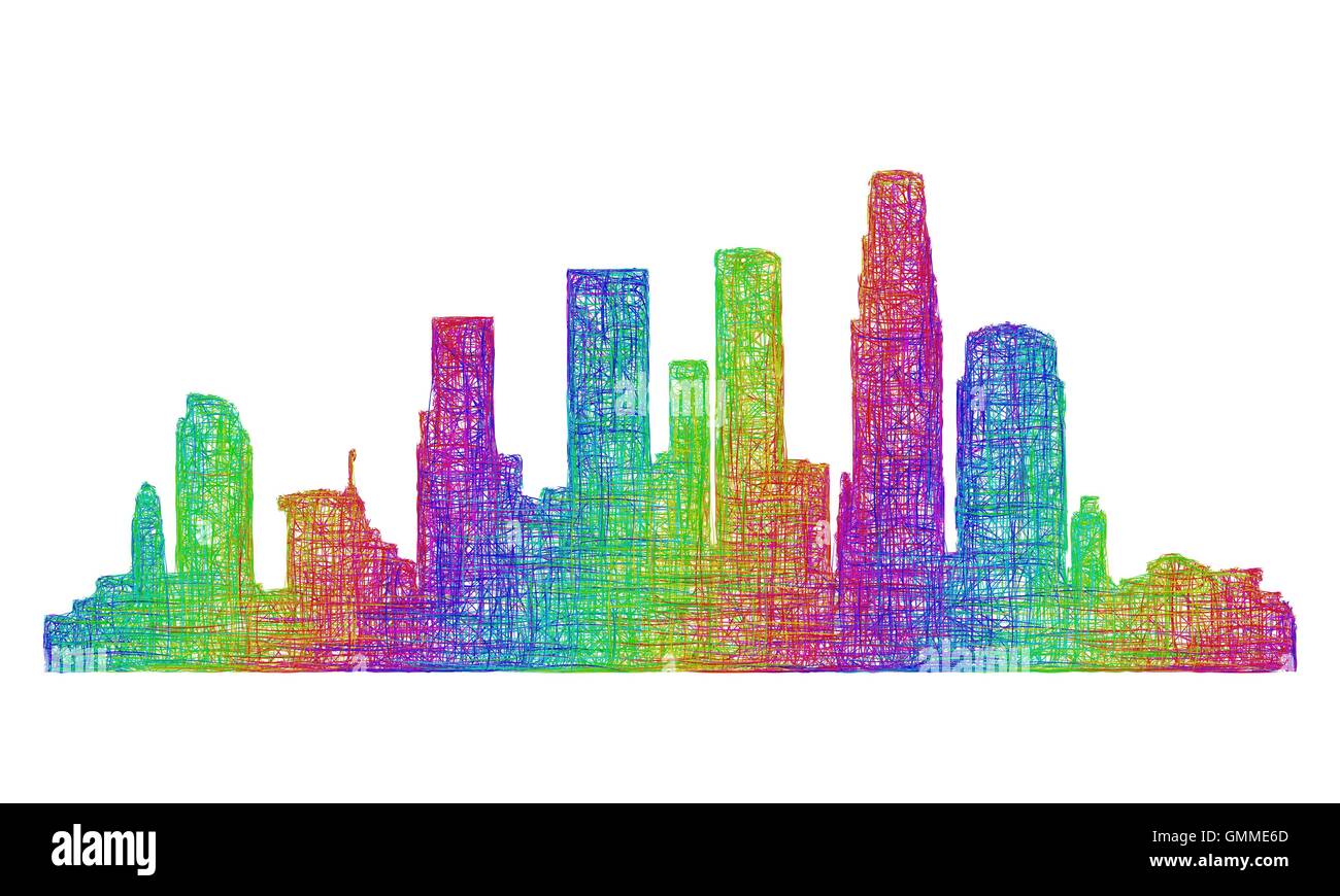 Los Angeles skyline silhouette - multicolor line art Stock Vector Image ...