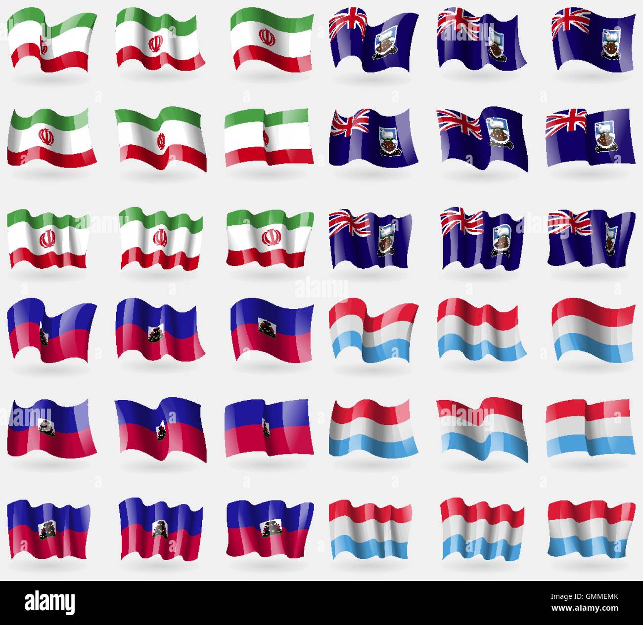 Iran, Falkland Islands, Haiti, Luxembourg. Set of 36 flags of the ...