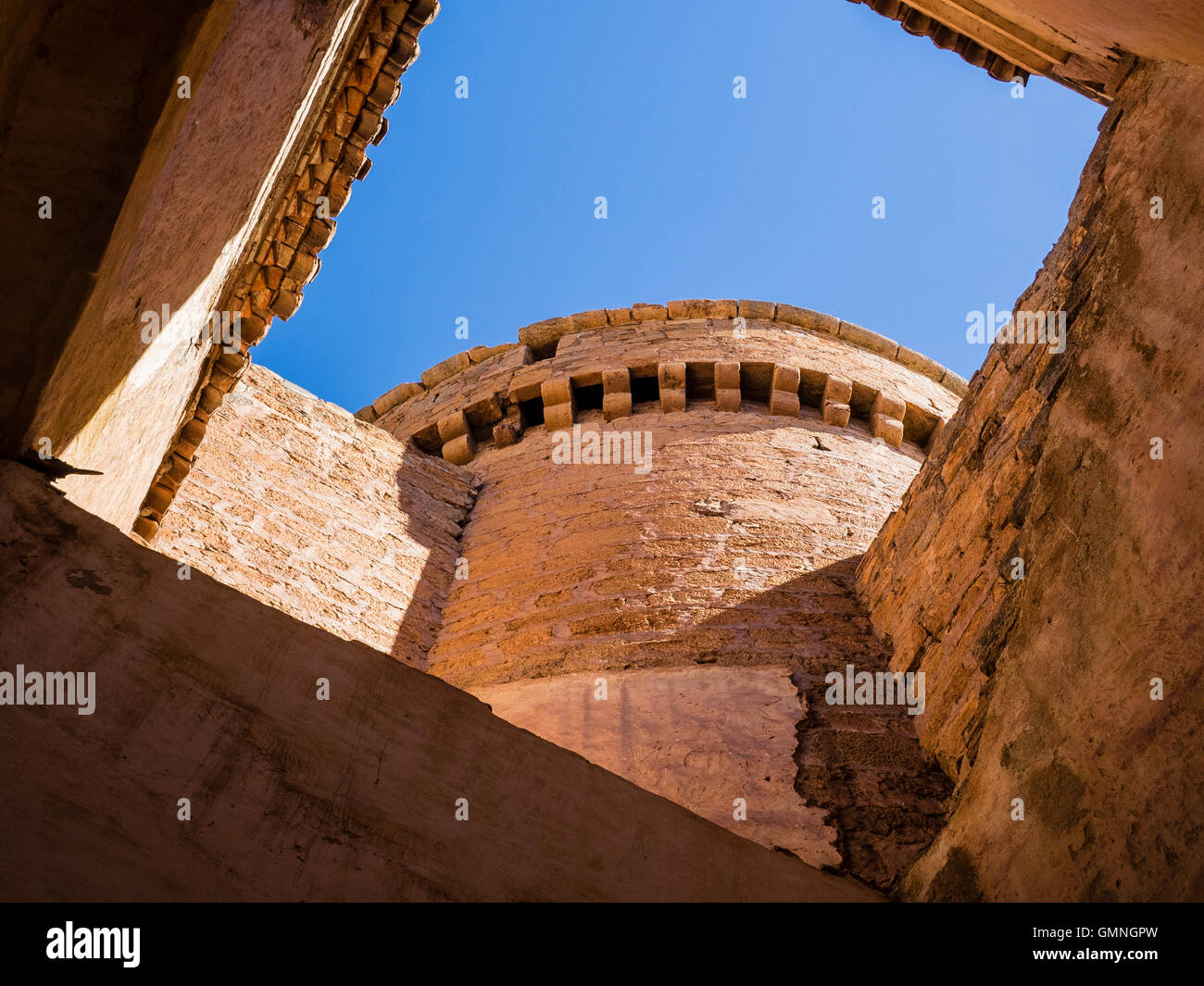 Looking out from inside of the imposing Castle La Calahorra Stock Photo ...