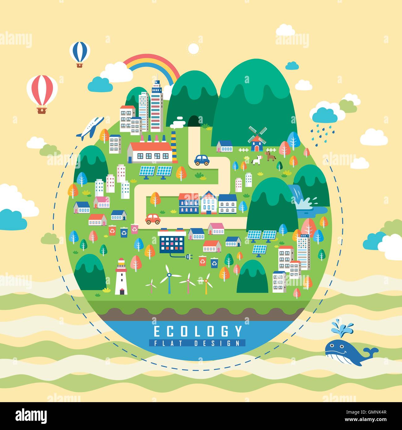 Ecology concept design, environmental elements with green city Stock ...