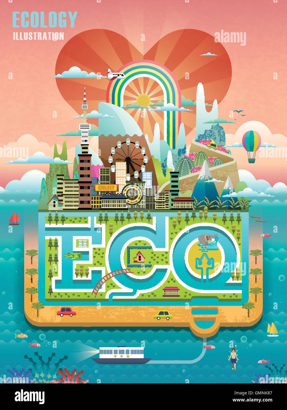 Ecology concept design, environmental elements with green city Stock ...