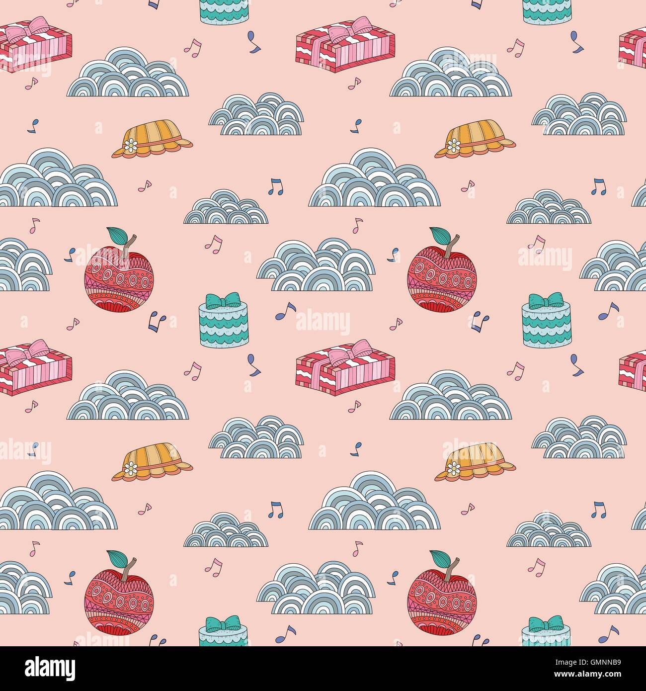 Abstract seamless pattern with could, apple and hats Stock Vector Image ...
