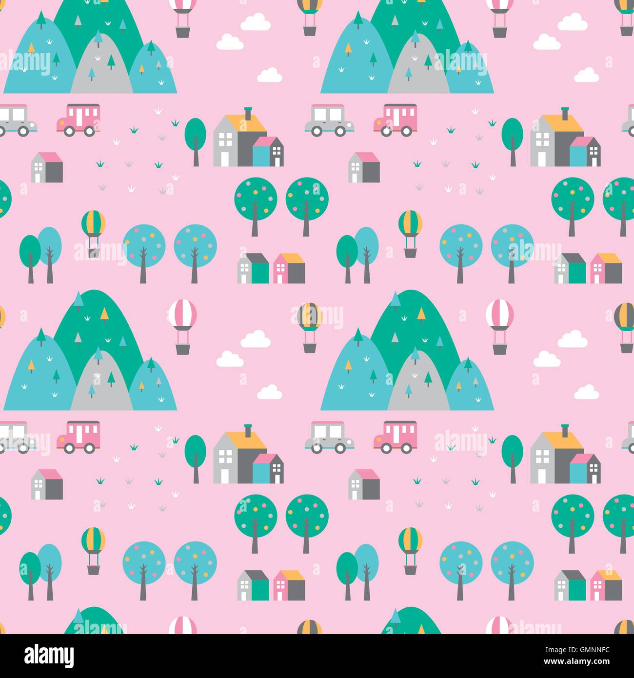 Nature seamless pattern, mountains and trees elements collection Stock ...