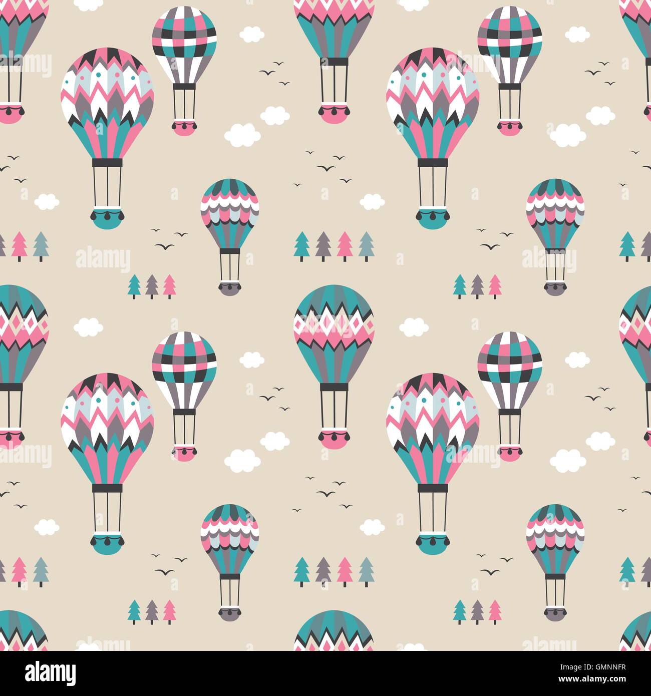 Hot air balloon seamless pattern, lovely flying hot air balloons in the ...