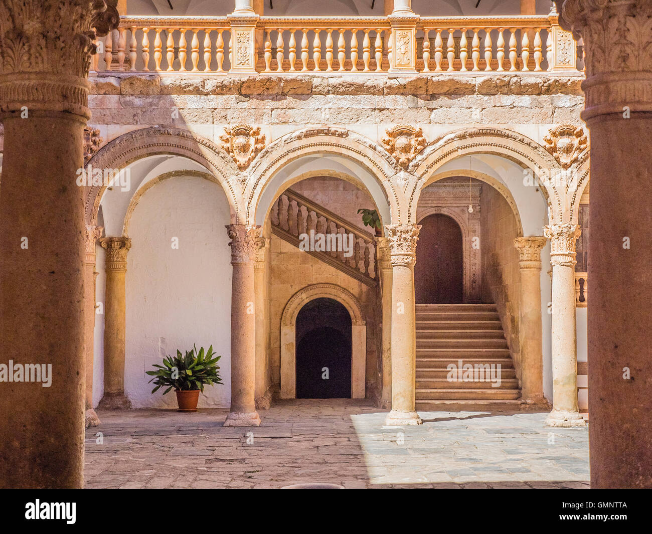 Arches of the interior courtyard of the La Calahorra Castle. Built 1509 ...