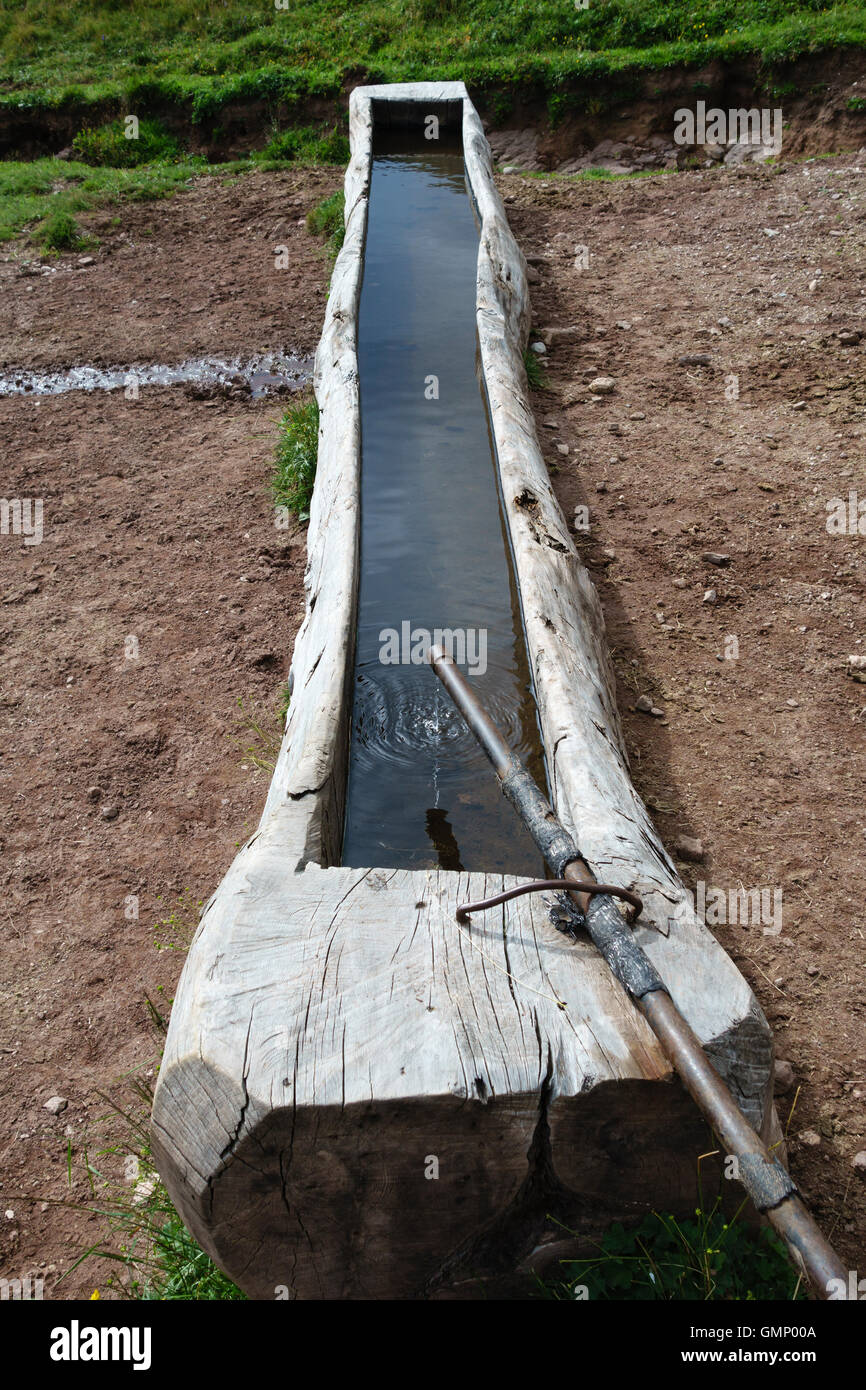 The Dolomites, Trentino, Italy. High in the mountains, a farmer has ...