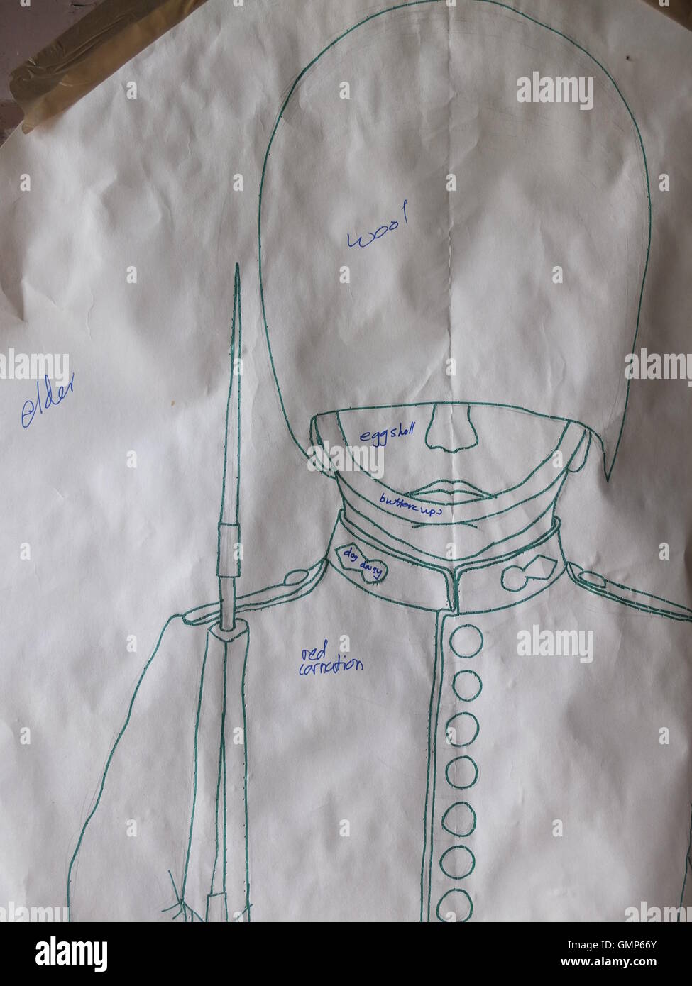 Design for a well dressing depicting a guardsman showing which natural ...