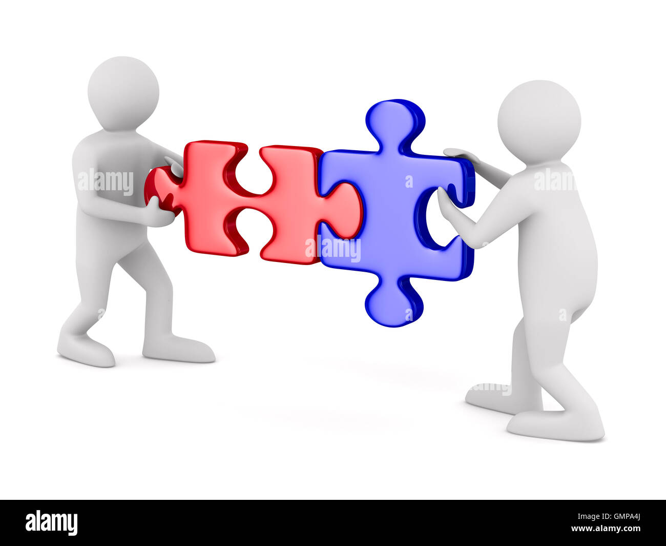 Two man with puzzle on white background. Isolated 3D image Stock Photo ...