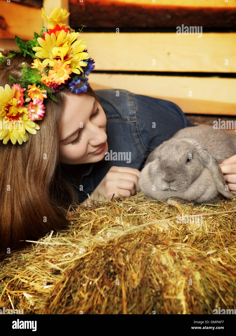 Girl With Rabbit Stock Photo - Alamy