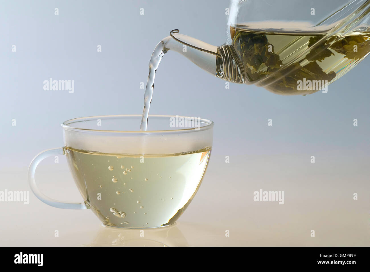 Pouring tea to a transparent teacup Stock Photo - Alamy