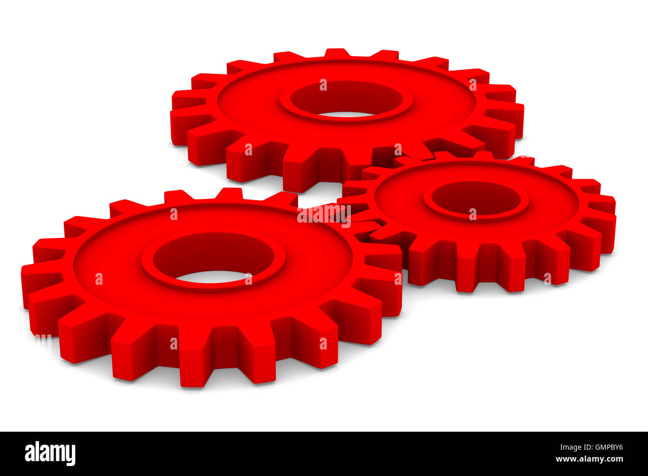 Three red gears on white background. Isolated 3D image Stock Photo - Alamy